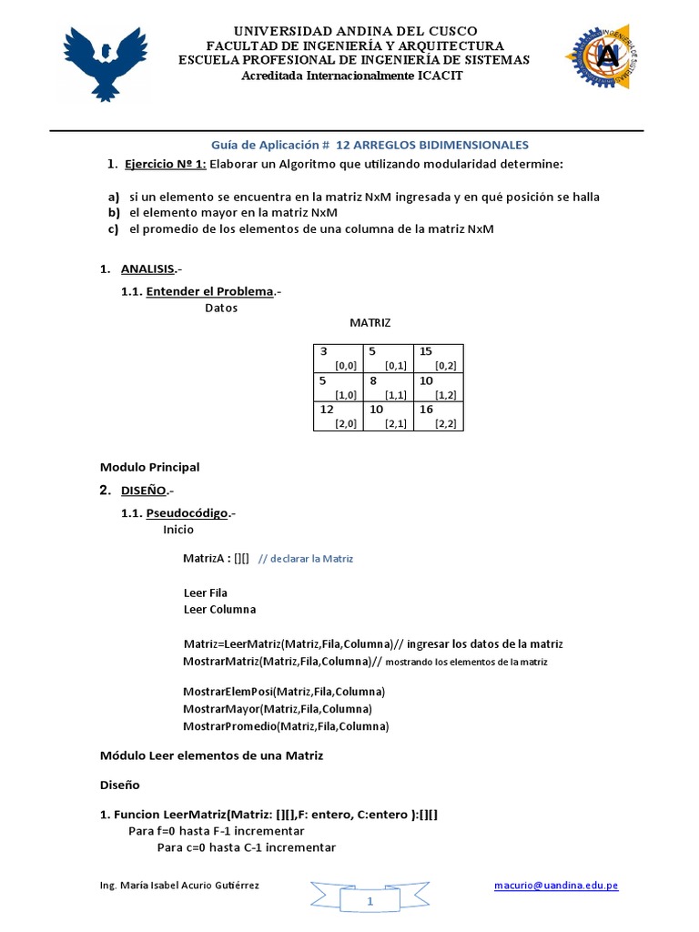 Guia #12 Arreglos Bidimensionales 2 y 3 | PDF | Matriz (Matemáticas ...
