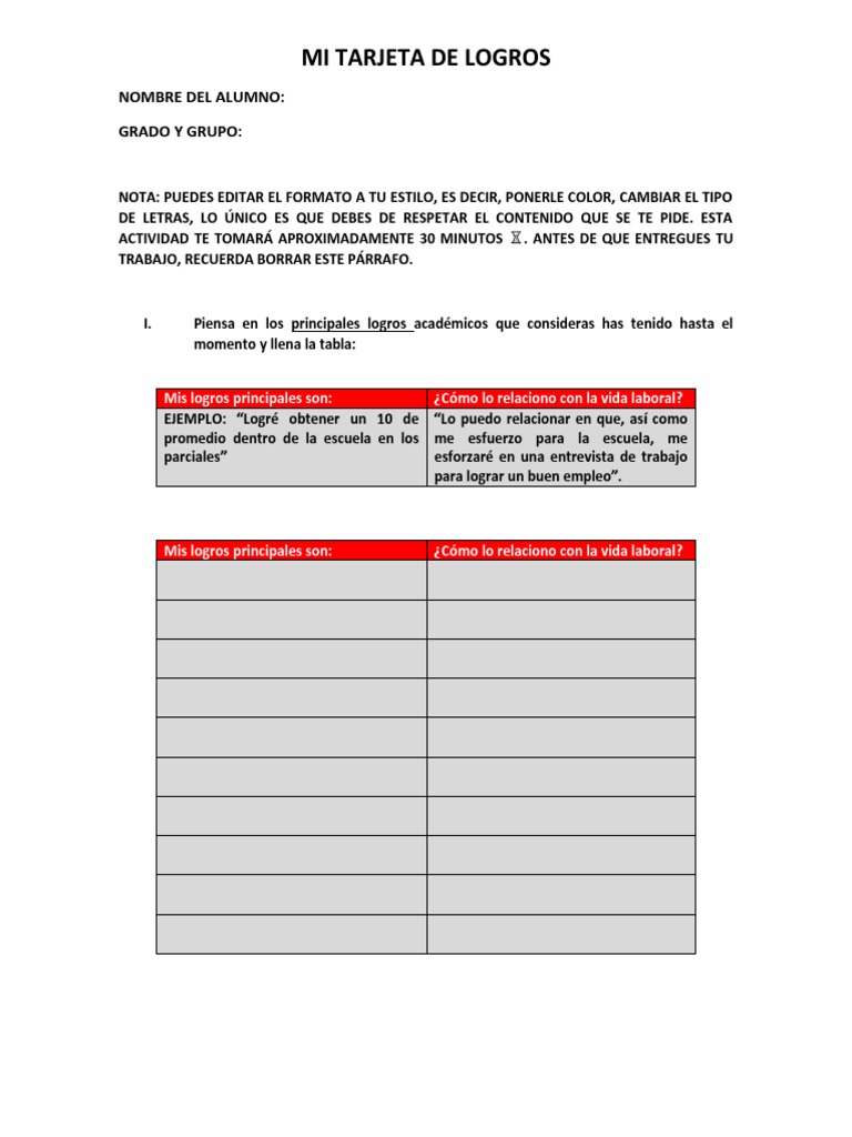 Mi Tarjeta de Logros | PDF
