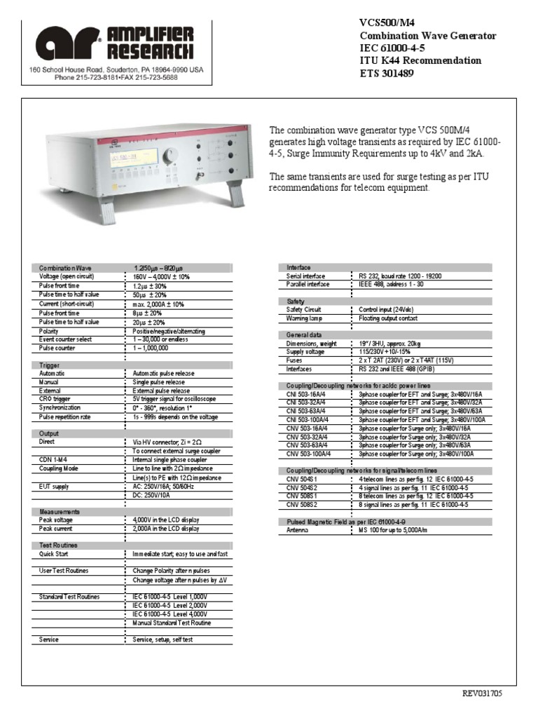 IEC 61000-4-5 - VCS500M - 4 Combination Wave Generator | PDF ... IEC 61000-4-5 - VCS500M - 4 Combination Wave Generator | PDF ...