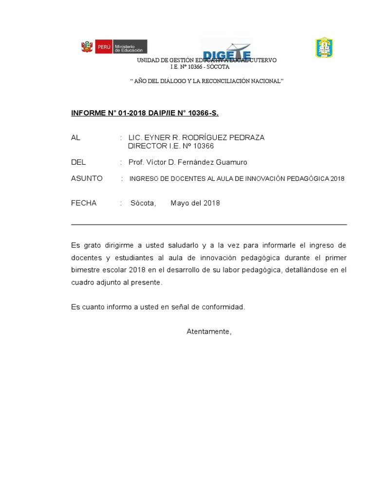 2.-Informe Del Primer Bimestretre Al Aula de Aip 10366 | PDF