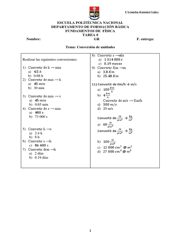 Tarea 5 Conversión de Unidades | PDF