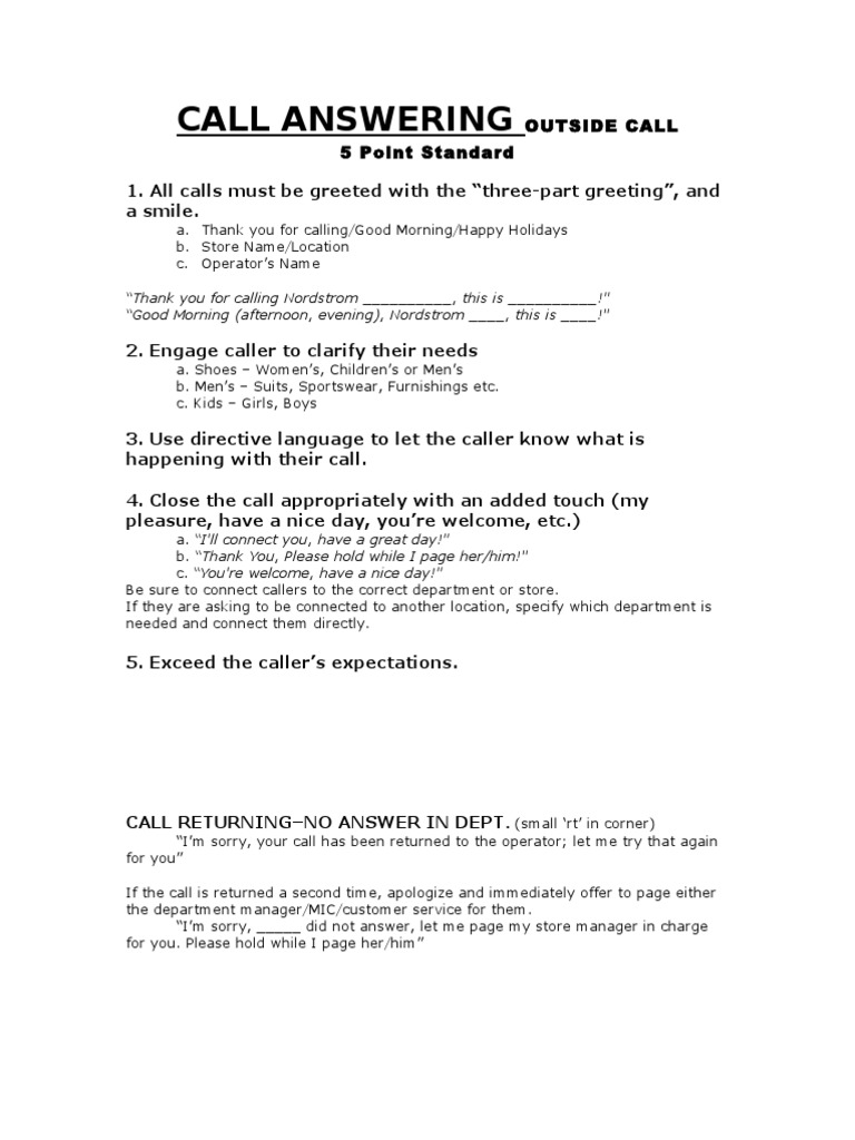 Training Reference Call Answering | PDF | Nordstrom