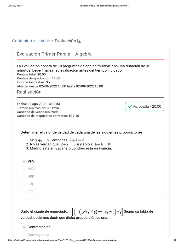 3 de 20 1 de 18 4 de 16 4 de 14 | PDF | Proposición | Verdad