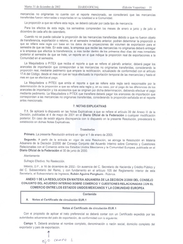 Instructivo de Llenado de EUR.1 | PDF