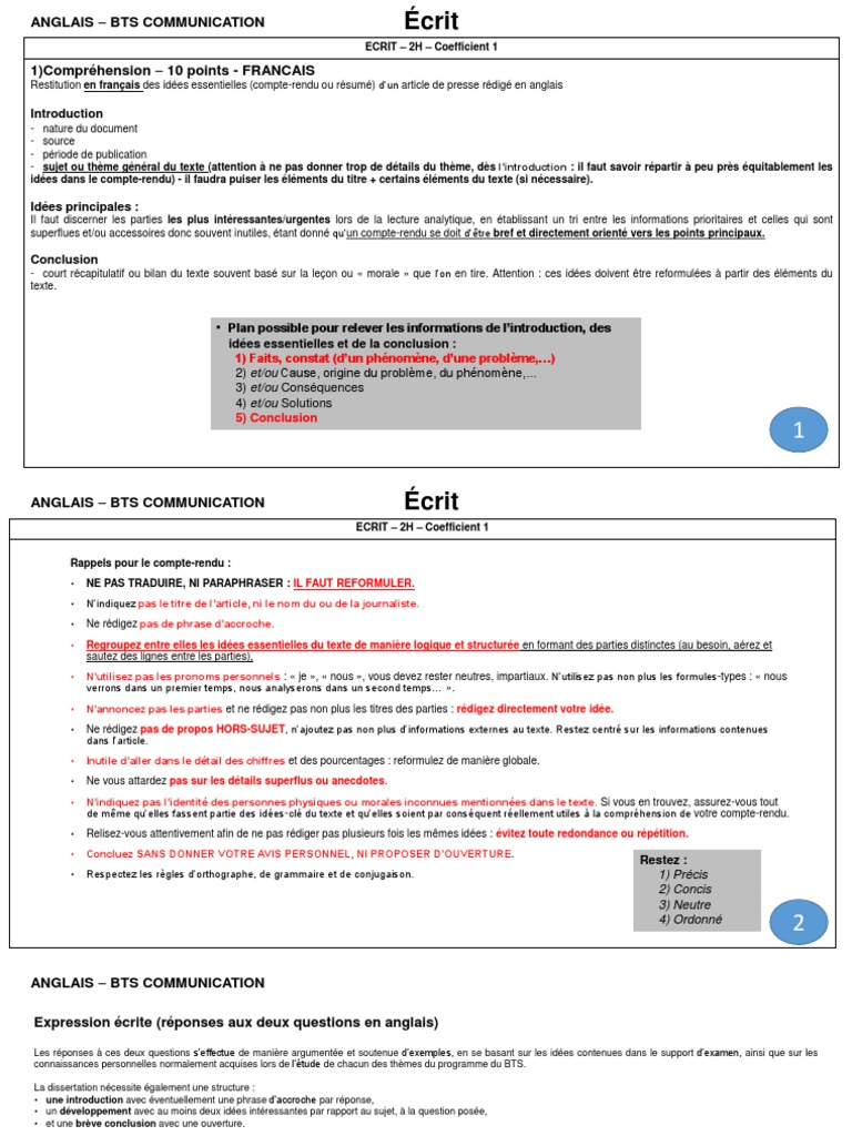 Méthodologie Anglais BTS Communication | PDF | la communication ...