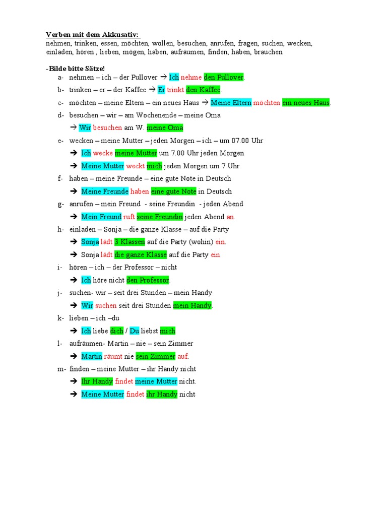 Verben Mit Dativobjekt Verben Mit Akkusativobjekt 75816 | PDF