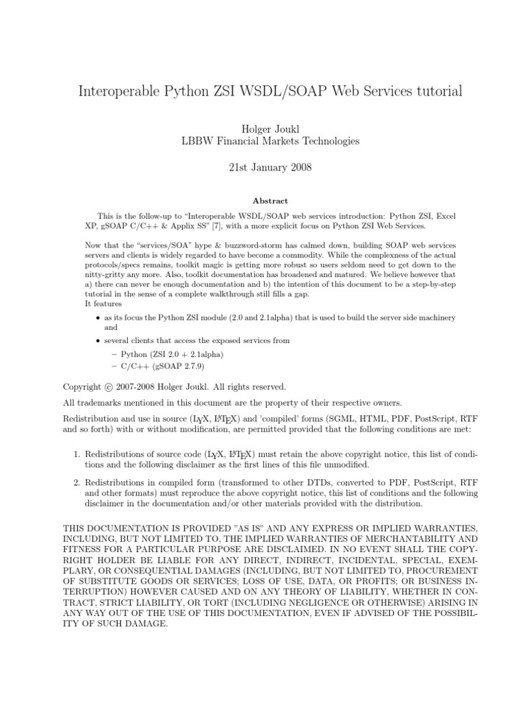 Interoperable Python ZSI WSDL/SOAP Web Services Tutorial | PDF ...