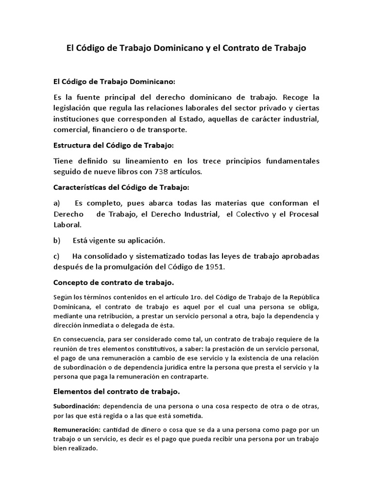 El Codigo de Trabajo y El Contrato de Trabajo. | PDF | Derecho laboral ...
