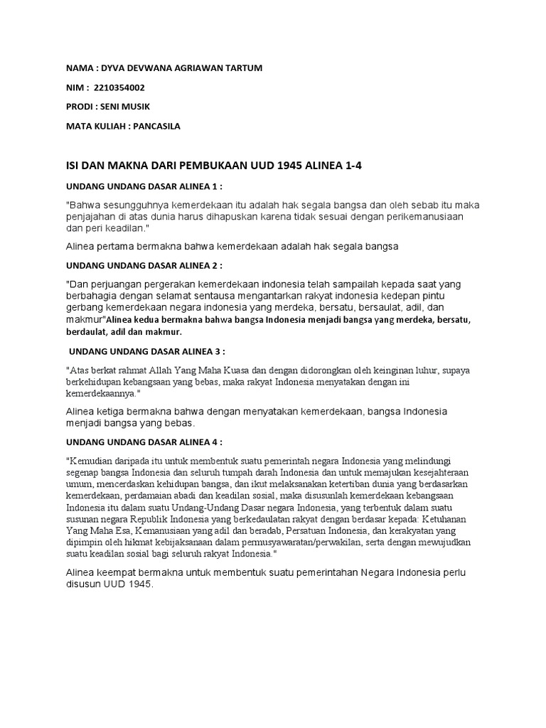 Makna Pembukaan UUD 1945 Alinea 1-4 | PDF