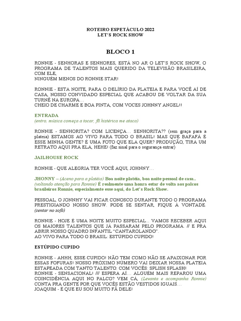 Roteiro Espetáculo 2022 | PDF