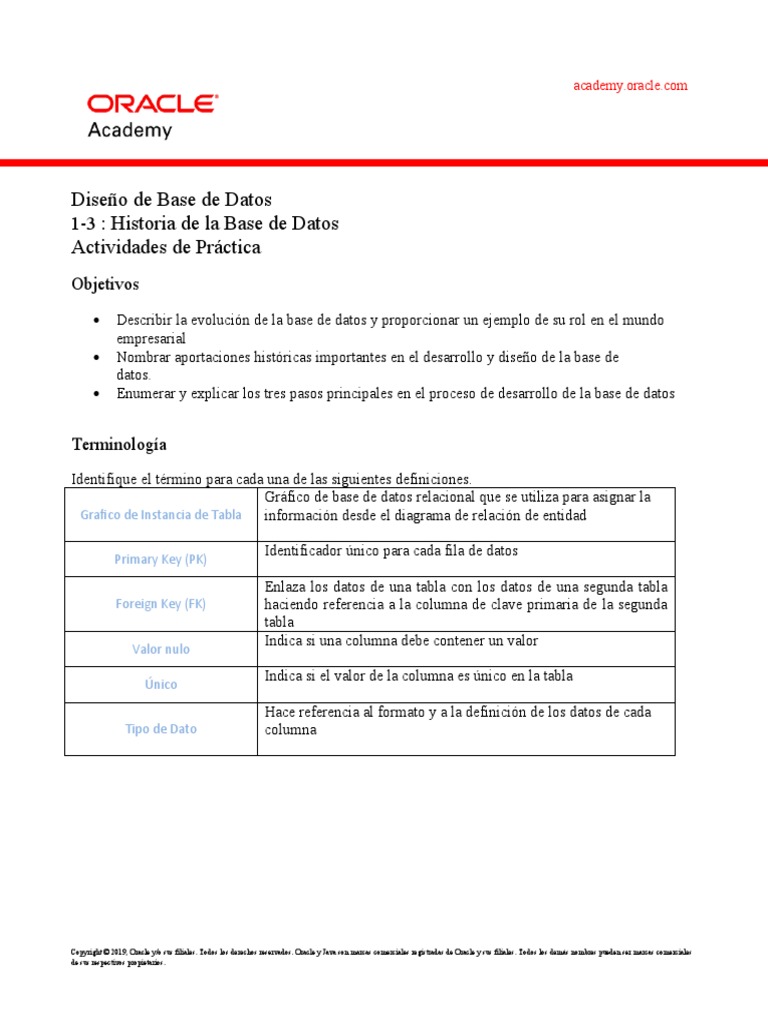 Practica 1.3 - Adm. de Bases de Datos | PDF | Bases de datos | Oracle ...