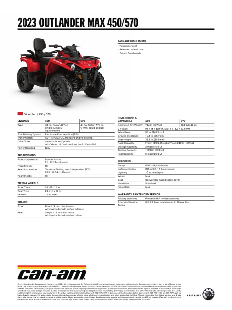 Orv Atv My23 Spec Can Am Out Max 450 570 en HR | PDF | Car | Automotive ...