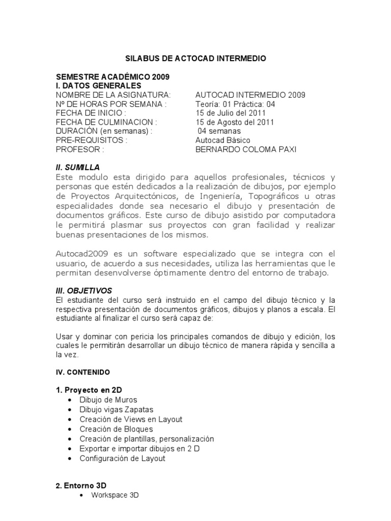 Silabus de Autocad Intermedio | PDF | Dibujo | Medios de arte