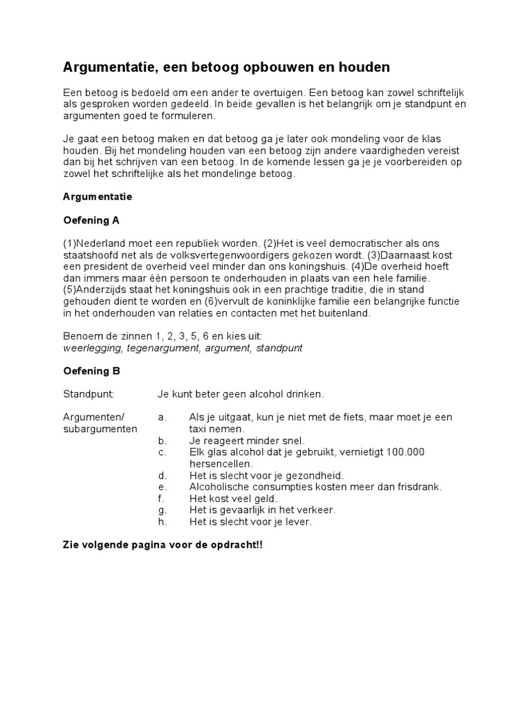 Opdracht Betoog 3V, Versie 2 | PDF
