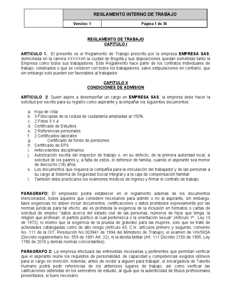 Reglamento Interno de Trabajo | PDF | Salario | Salario mínimo