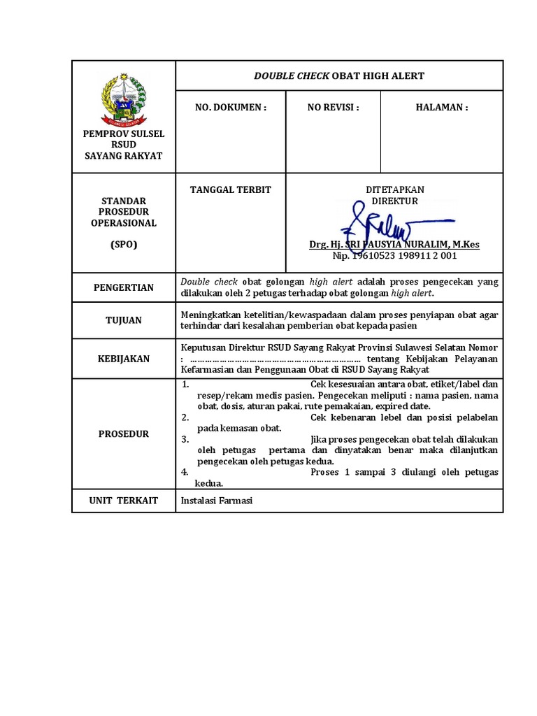 SPO Double Check Obat High Alert | PDF | Sains & Matematika ...