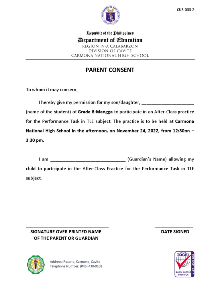 Tle Parents Consent 2022 | PDF