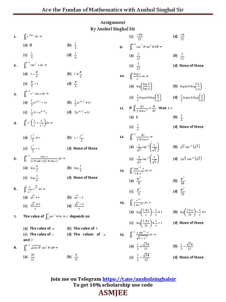 Definite Integration Assignment 1 | PDF