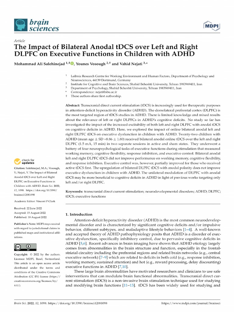 The Impact of Bilateral Anodal TDCS Over Left and Right DLPFC On ... The Impact of Bilateral Anodal TDCS Over Left and Right DLPFC On ...