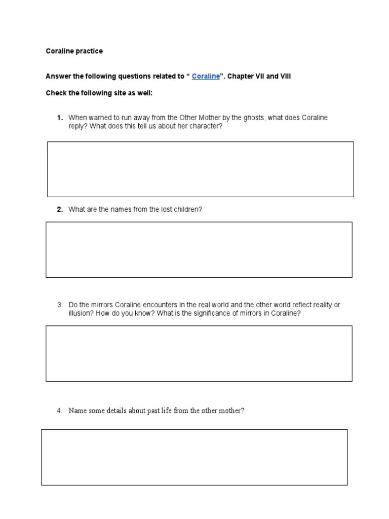 Coraline Chapter 7 & 8 Questions | PDF | Language Arts & Discipline