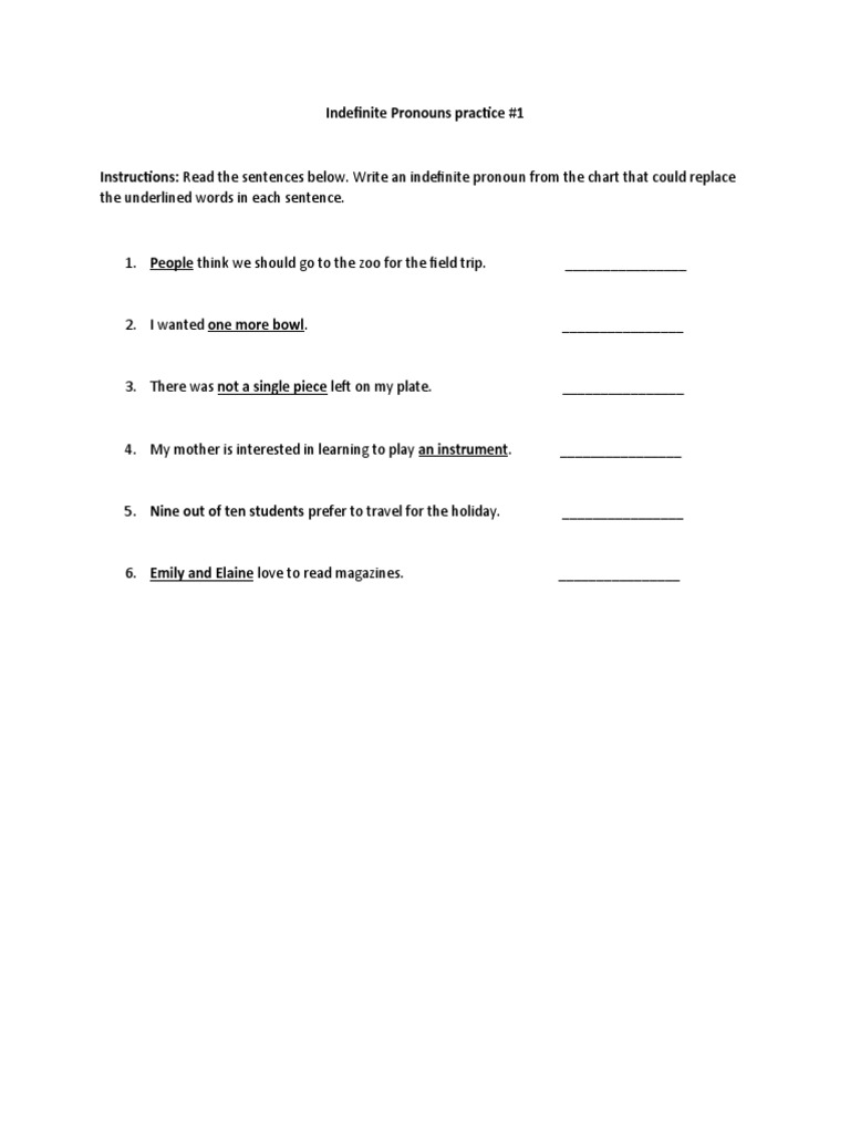 Indefinite Pronouns Practice | PDF