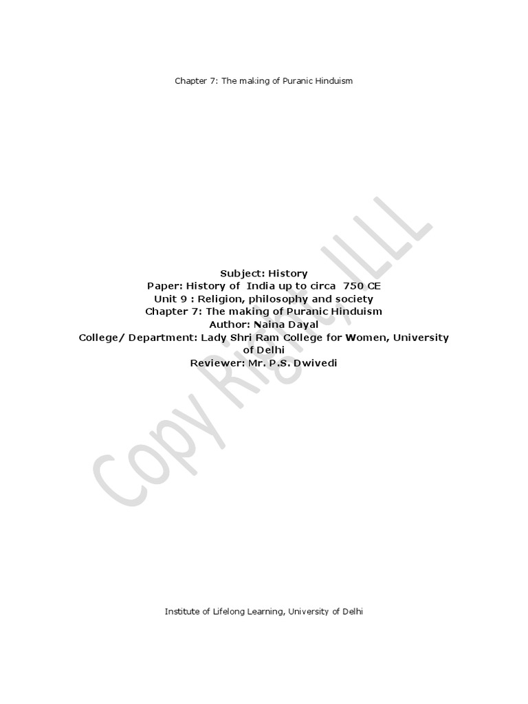 The Formation of Puranic Hinduism | PDF | Puranas | Vishnu
