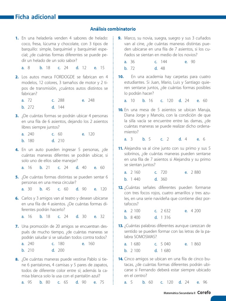 Análisis Combinatorio - Ficha Adicional | PDF