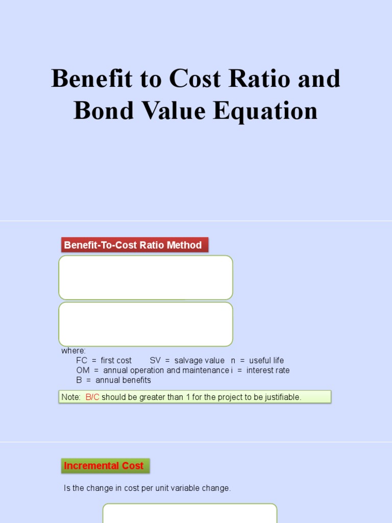 Benefit Cost Ratio and Bond Value Equation | PDF