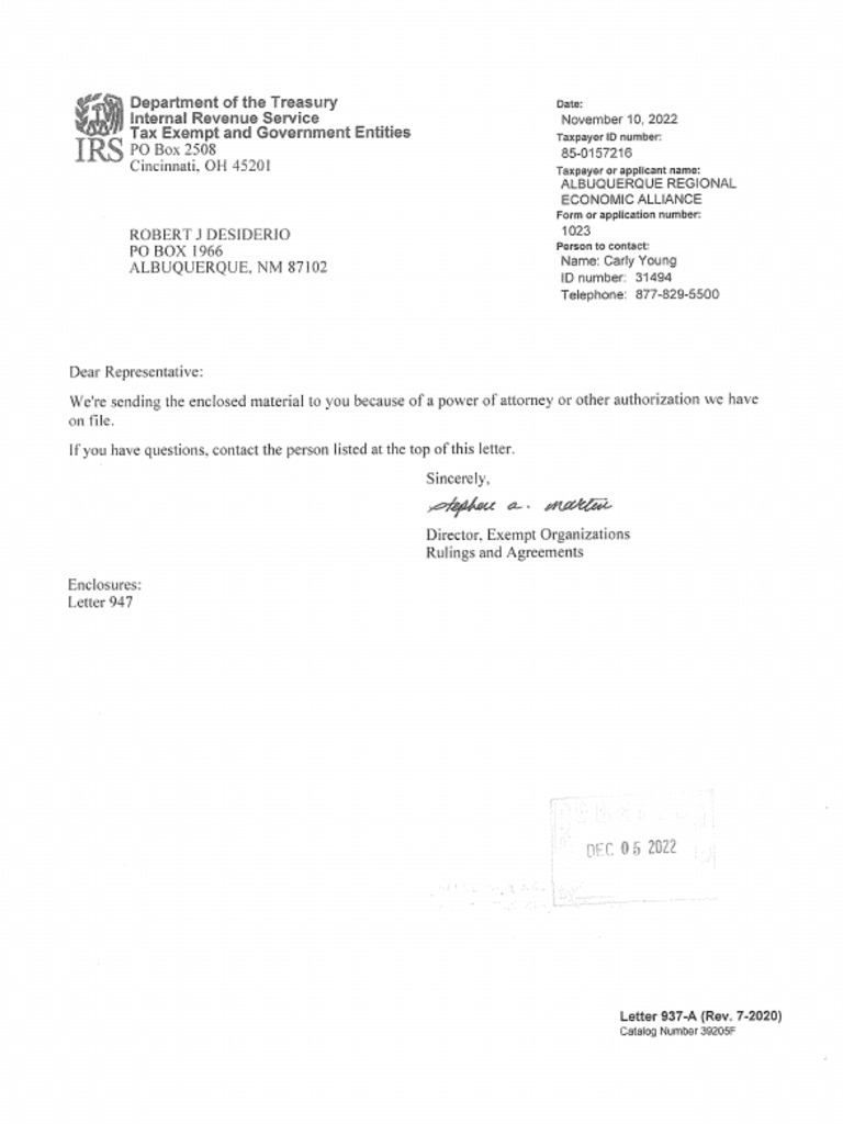 22.11.10 IRS Exemption LTR Approval AREA | PDF