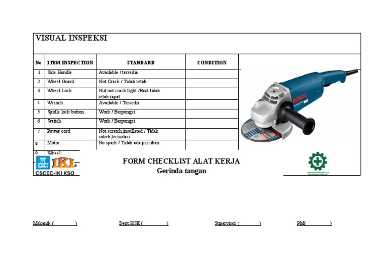 Checklist Gerinda Tangan | PDF