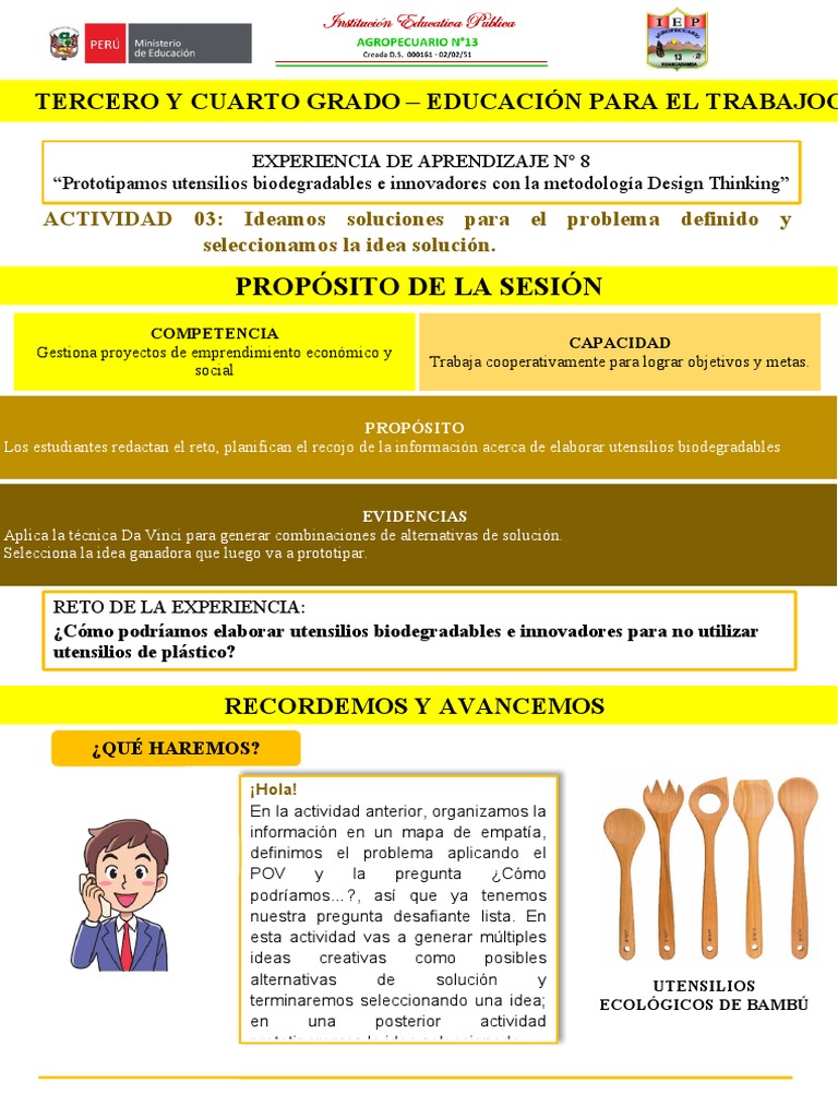 Viii Experiencia de Aprendizaje - Act 3 - 3 y 4 Grado | PDF | El pensamiento de diseño | Creatividad