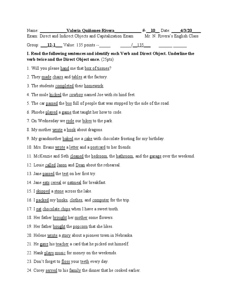 Capitalization, Direct and Indirect Object Exam | PDF