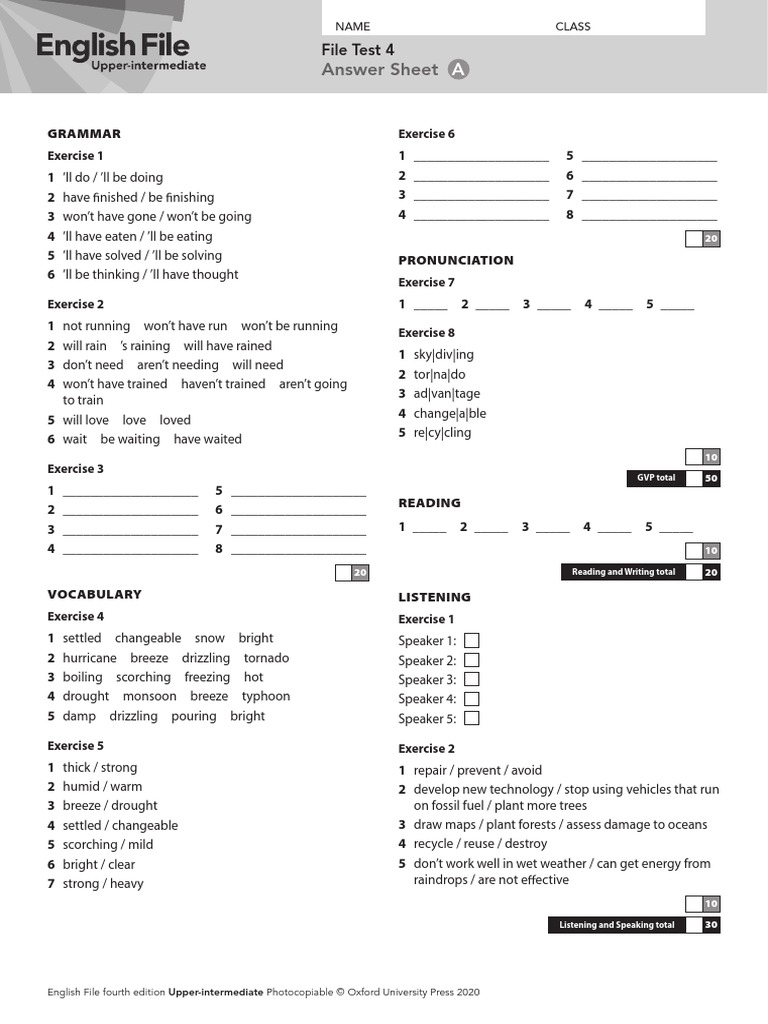 EF4e Uppint Filetest 04a Answer Sheet | PDF | Rain | Physical Geography