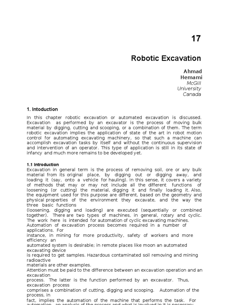 InTech Robotic Excavation | PDF | Excavation (Archaeology) | Loader ...