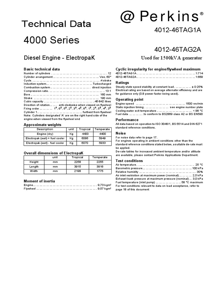 Catalogue Perkins 4012 46TAG1A 46TAG2A | PDF | Turbocharger | Engines