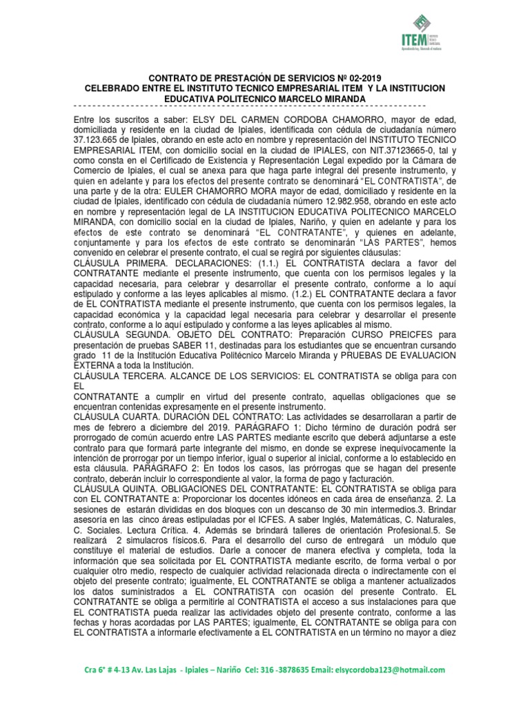 Contrato Servicios Curso PreICFES Ipiales | PDF | Privacidad de la información | Justicia