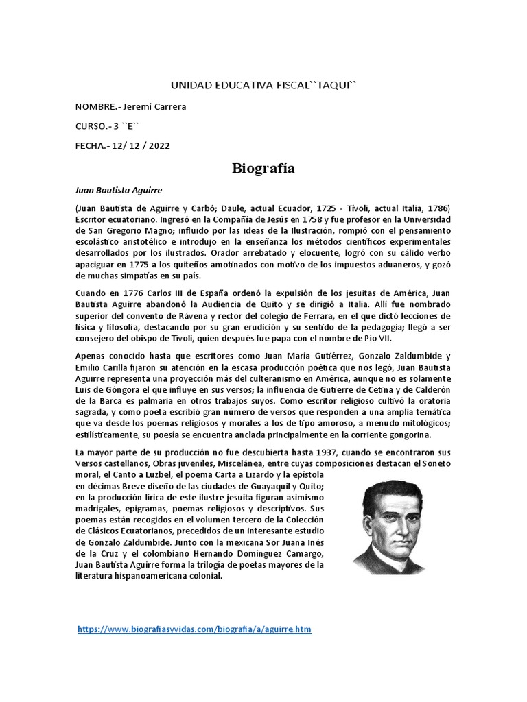 Biografía y poesía de Juan Bautista Aguirre | PDF | Poesía | Clásicos