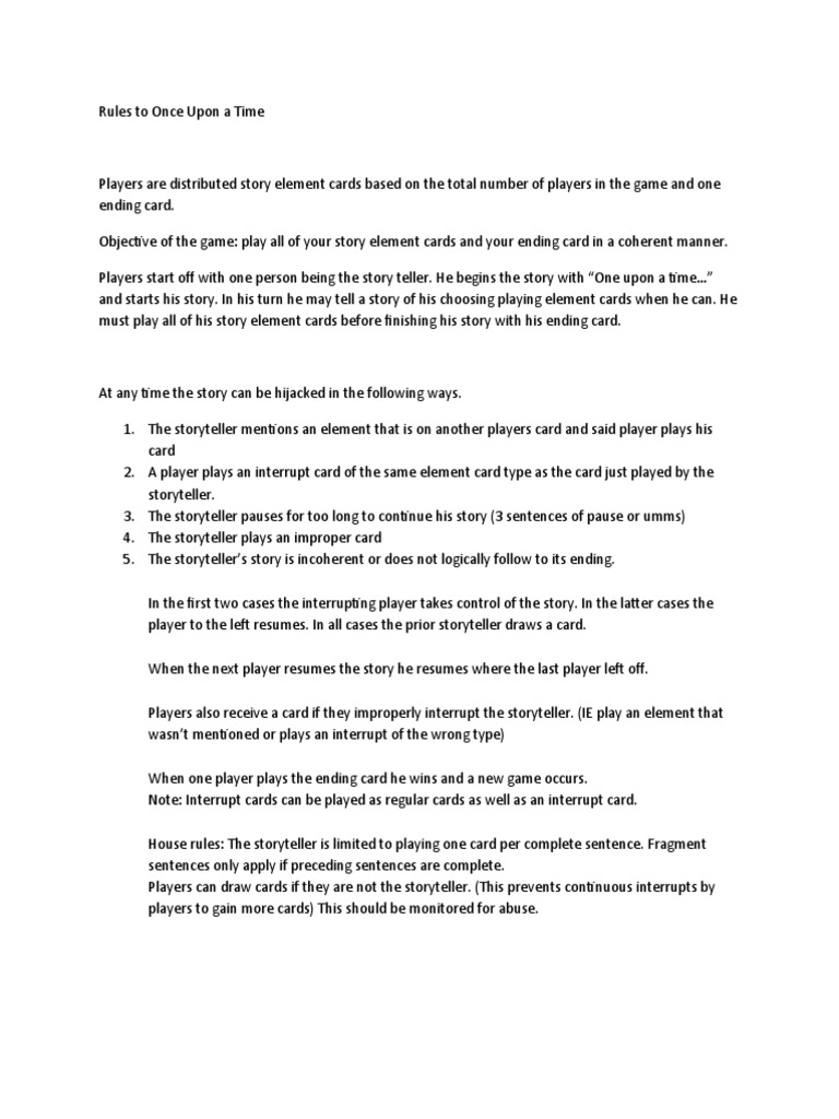 Once Upon A Time Rules PDF