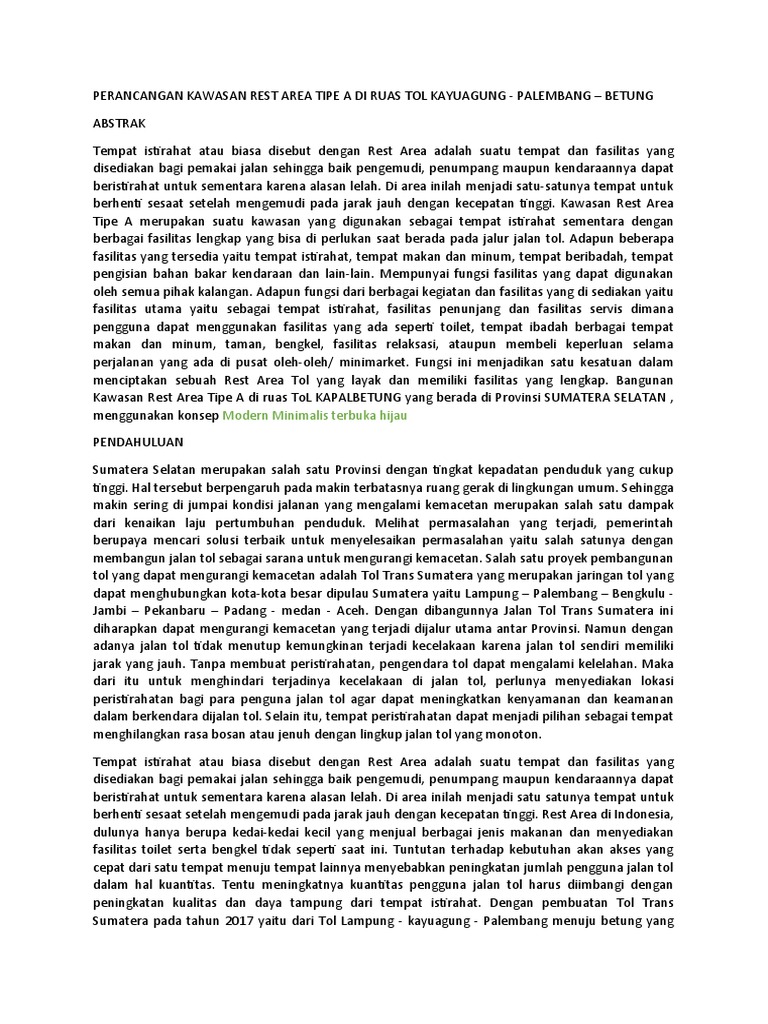 Perancangan Kawasan Rest Area Tipe A Di Ruas Tol Kayuagung | PDF