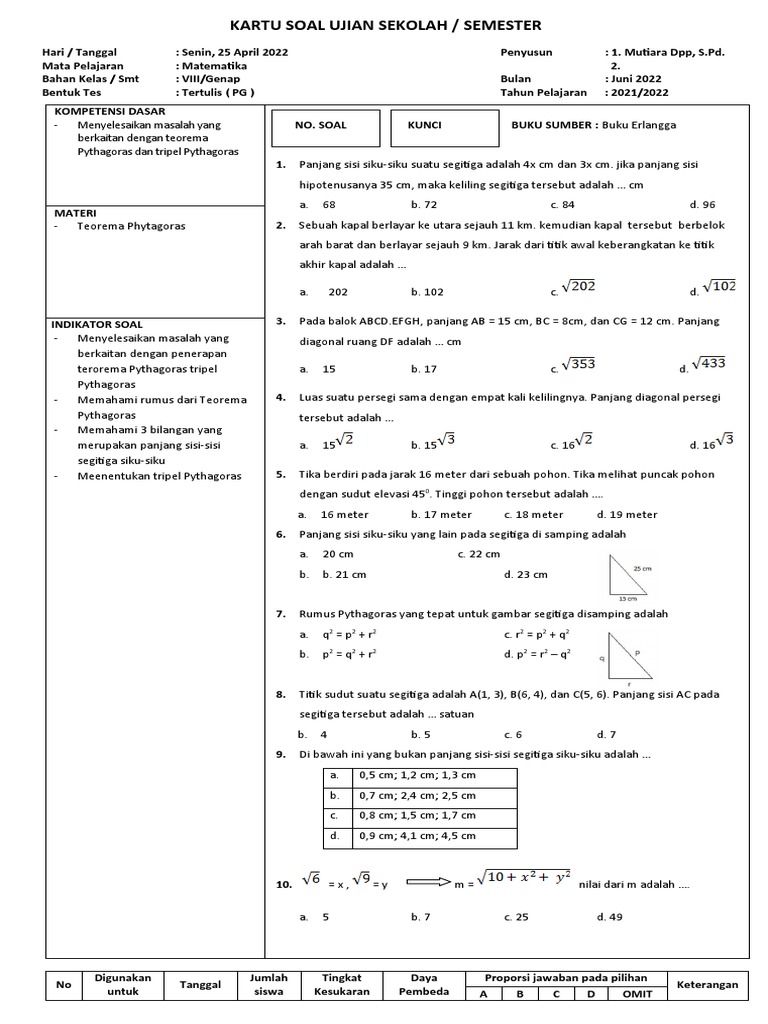 Kartu Soal Ujian Sekolah | PDF