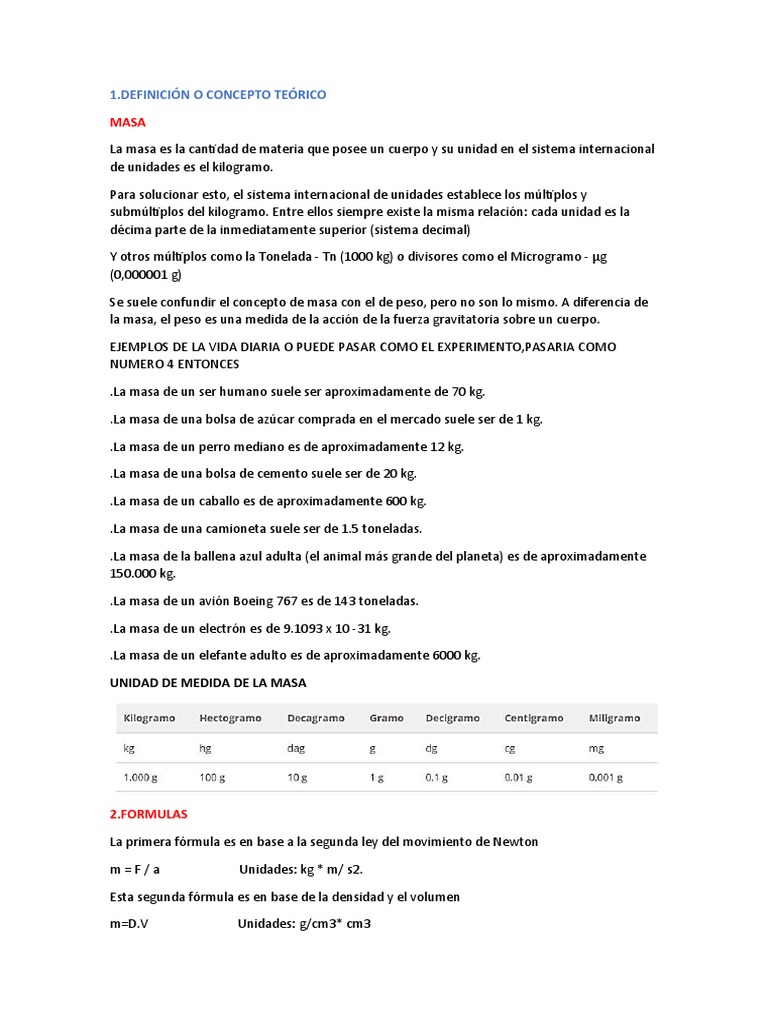 Conceptos básicos sobre masa, unidades de masa y ejemplos prácticos ...