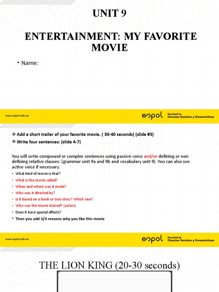 Flipped Unit 9ab PPT My Favorite Movie | PDF