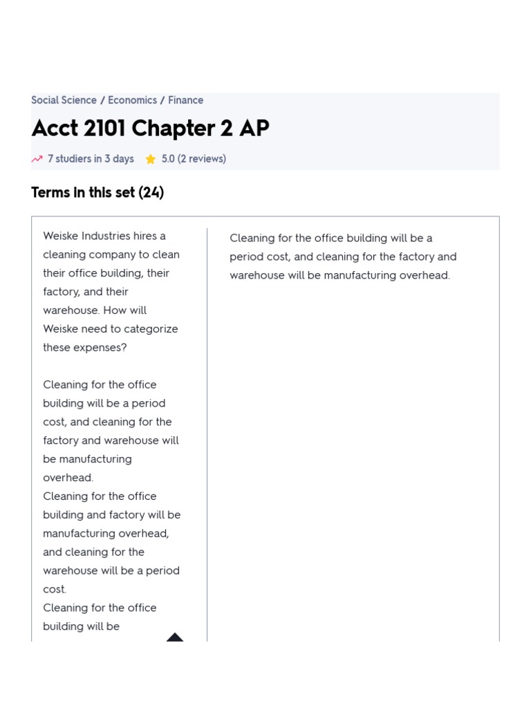 Acct 2101 Chapter 2 AP Flashcards - Quizlet | PDF | Inventory | Cost