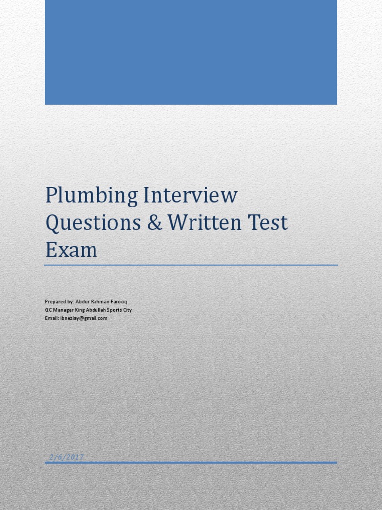 Plumbing Interview Questions & Test Guide | PDF