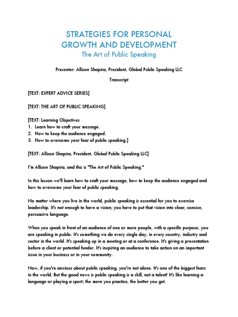 Expert Advice Art of Public Speaking Transcript | PDF | Public Speaking | Human Communication