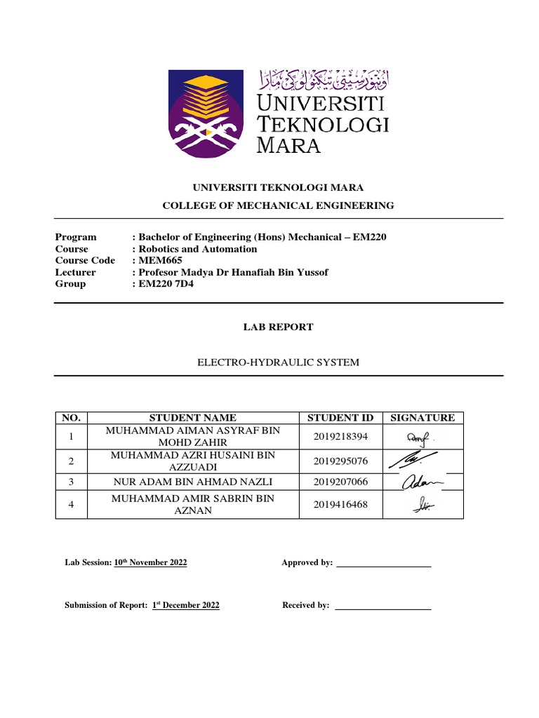 Lab Report 4 Electro-Hydraulic System | PDF | Pump | Engines