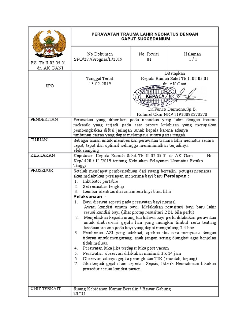 SPO Trauma Lahir Neo Dengan Caput Succ | PDF