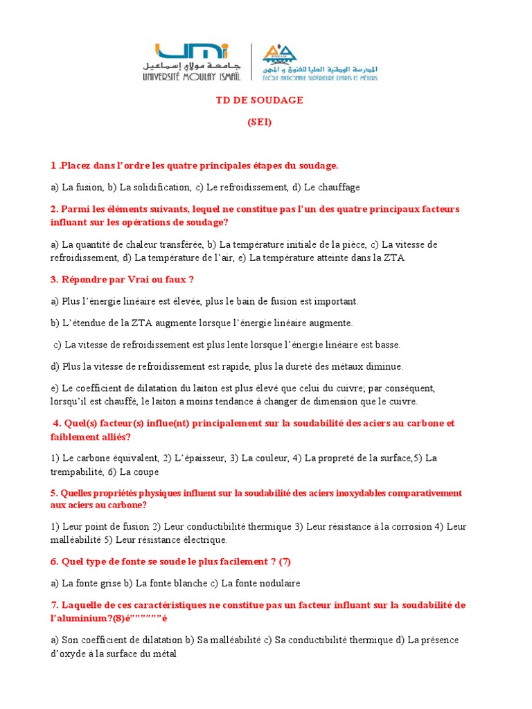 Tds de Soudage Avec Solutions | PDF | Construction | Soudage