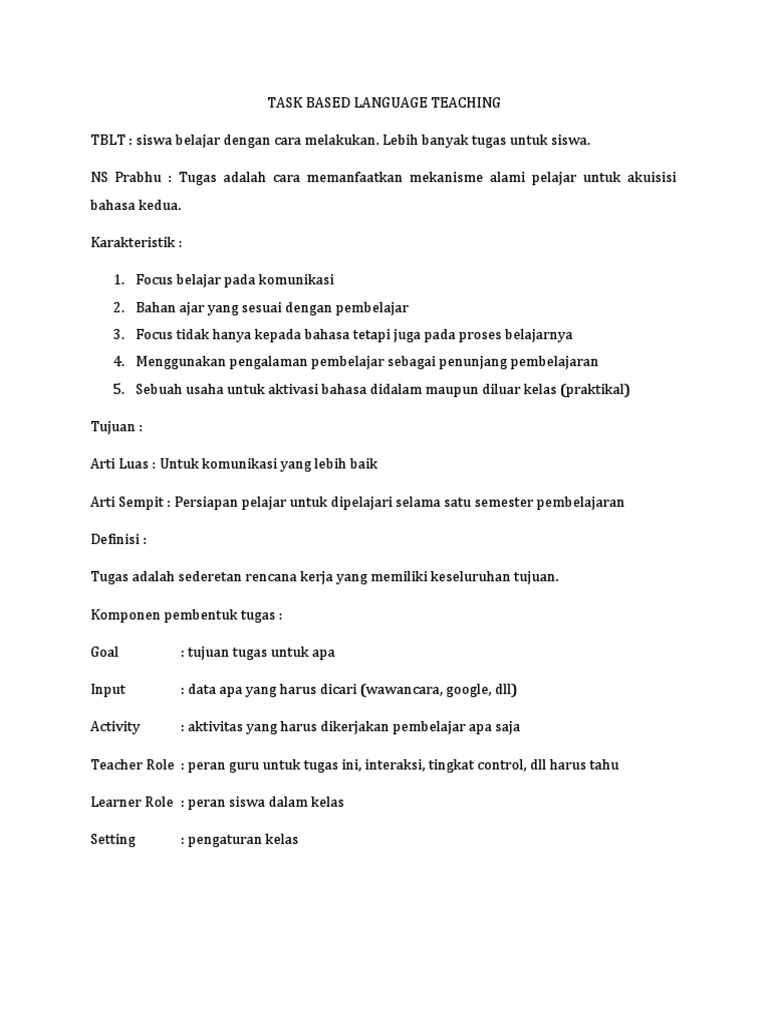TBLT: Task Based Language Teaching | PDF