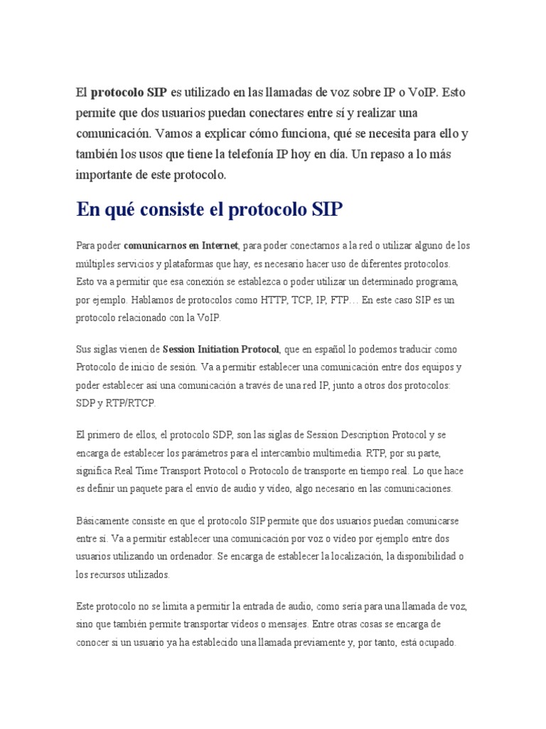 Protocolo Sip | PDF | protocolo de Iniciacion de Sesion | Voz sobre IP